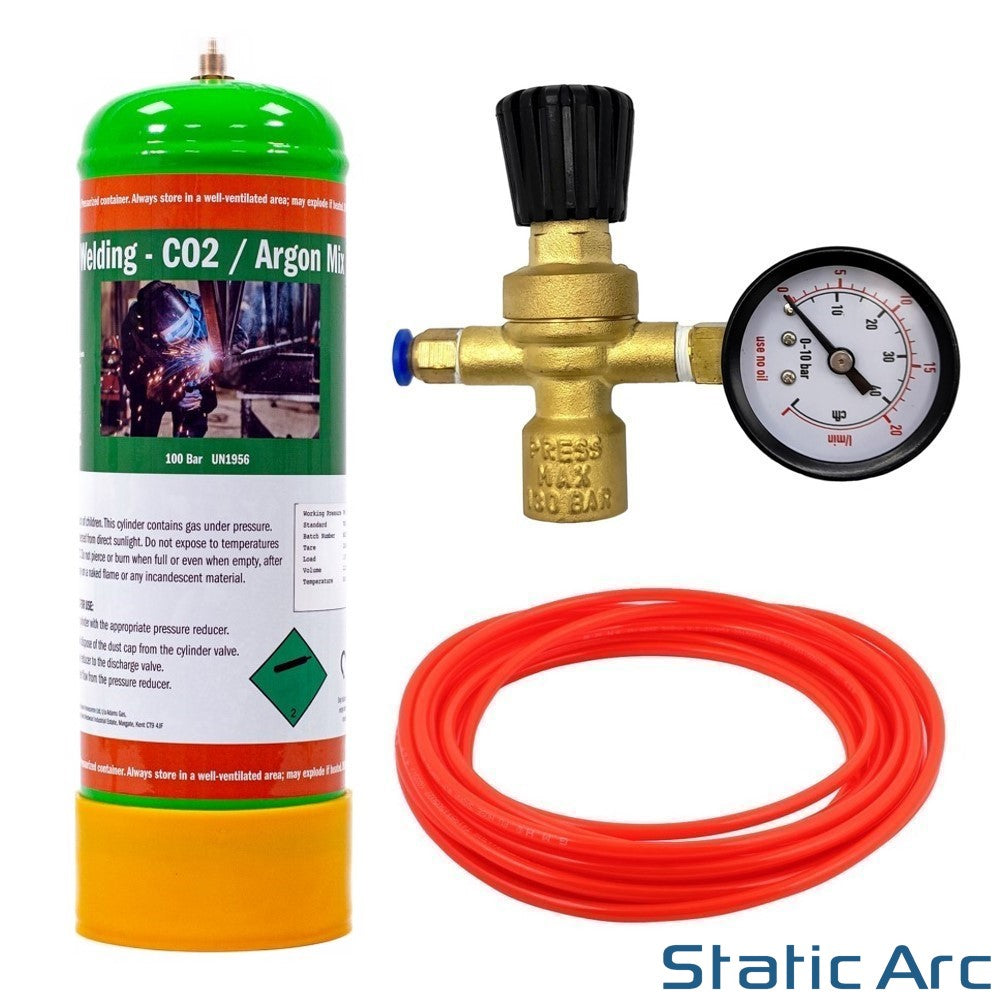 ARGON CO2 DISPOSABLE GAS BOTTLE CYLINDER KIT WELDING REGULATOR GAUGE ...